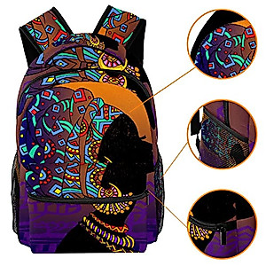 School Backpack Travel Backpack,Boy Girl Backpack,African woman ethnic style,Outdoor Sports Rucksack Casual Daypack