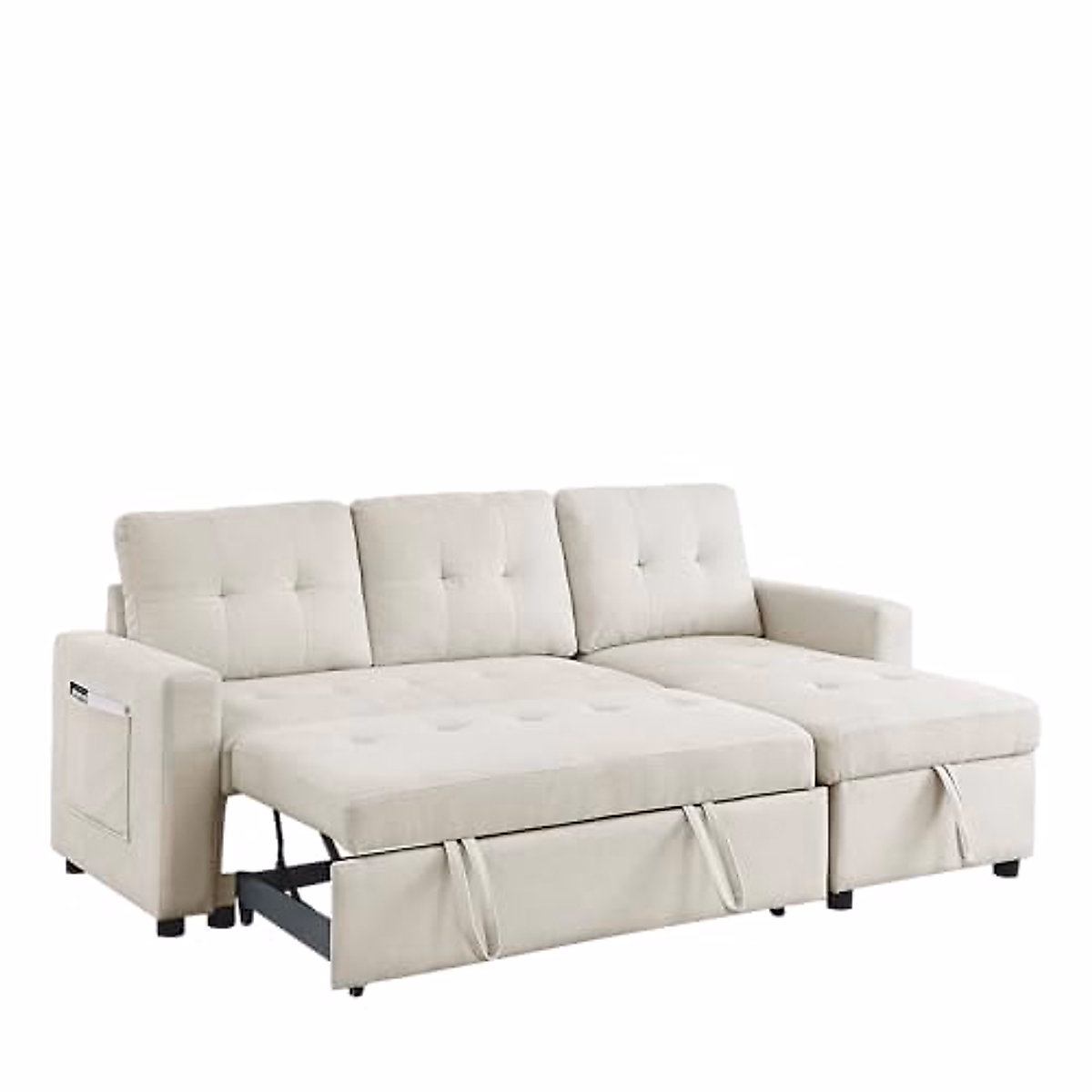 Reversible Sectional Sofa with Pull-Out Sleeper Bed, L-Shape 3-Seater Convertible Corner Sofa&Couches with Storage Chaise and Side Pockets ,Button Tufted Upholstery Couch for Living Room Furniture