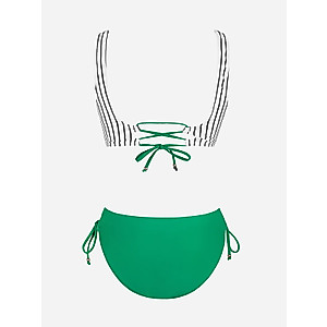 CUPSHE Womens Swimwear Swimsuit Bikini Set Striped Wrapped Front Lace Up Back Strappy Two Piece Bathing Suit, Large, Cadmium Green