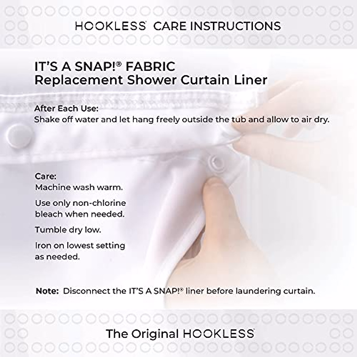 Hookless Fabric Snap-In Shower Curtain Liner, 70 x 54, White