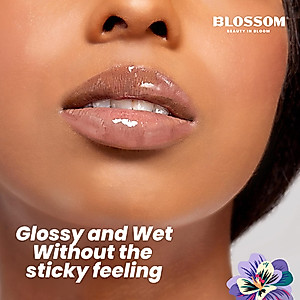 Blossom Flower Lip Gloss, High Shine Lip Gel, Scented, Thick Moisturizing Clear Lip Gloss Tubes with Nourishing Jojoba Seed Oil, Infused with Real Flowers, 0.3oz, Cotton Candy