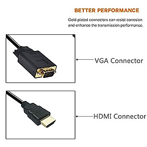 PeoTRIOL HDMI to VGA Cable, 1080P HDMI Male to VGA Male M/M Video Converter Cord VGA Adapter Compatible w/ HDMI Desktop, Laptop, DVD to 15 Pin D-SUB VGA HDTV Monitor Projector - 6Feet