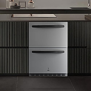 ICEJUNGLE Under Counter Refrigerator for Home Use, Indoor and Outdoor Double Drawer Fridge in Stainless Steel, 24' Built-in/Freestanding Beverage Commercial 24'Double drawers Grey