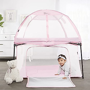 Dream On Me Ziggy Square Playpen with Canopy | Baby Playpen | Portable and Lightweight | Playpen for Babies and Toddler | Pink