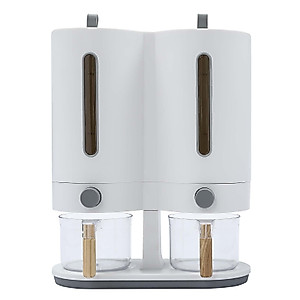 Xuthusman 11.02 lbs Dual Rice Dispenser with Two Measuring Cups, Free-standing Rice Dispenser, PP Dual Rice Storage Container 12 * 5.9 * 14.17in (White+Grey+Clear)