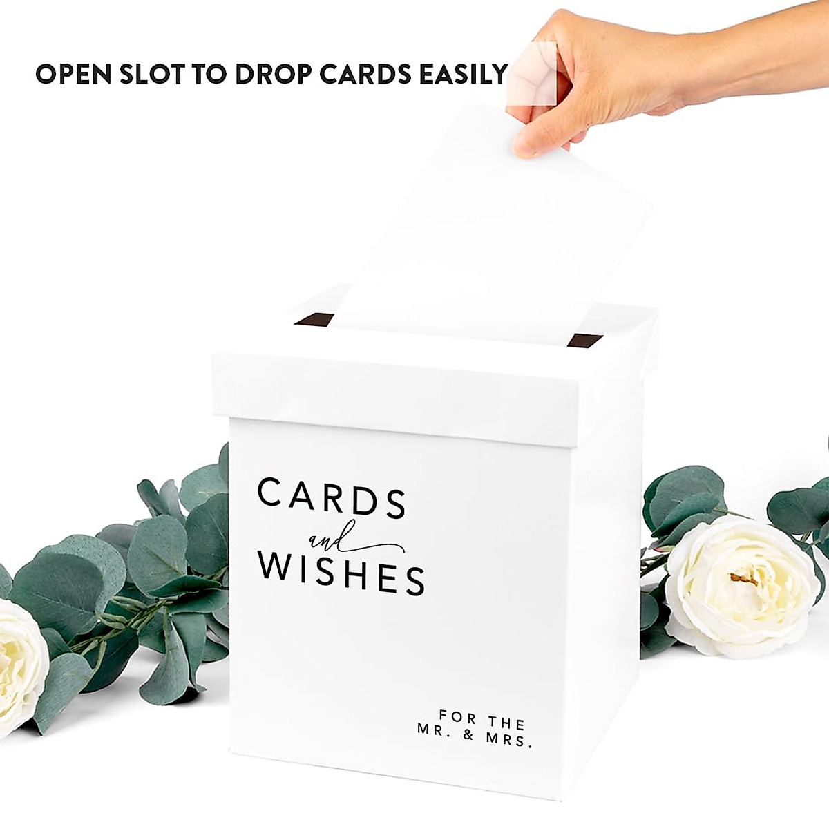 Andaz Press Sturdy White Wedding Card Box Modern Minimal Cards and Wishes Wedding Gift Box for Cards, Card Box for Wedding Bridal Shower Baby Shower Birth Graduation Parties 10x10x10 Inches