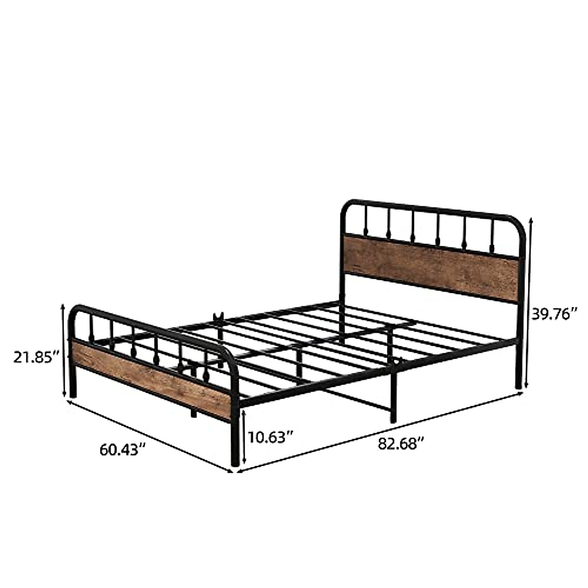 JURMERRY Metal Platform Bed Frame with Wooden Headboard and Footboard Heavy Duty Steel Support, Mattress Foundation, No Box Spring Needed, Easy Assembly, Queen Black
