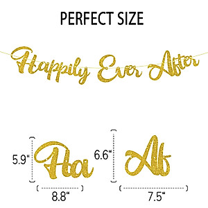Dill-Dall Gold Glitter Happily Ever After Banner for Wedding Bachelorette Bridal Shower Engagement Party Hanging Decorations Sign