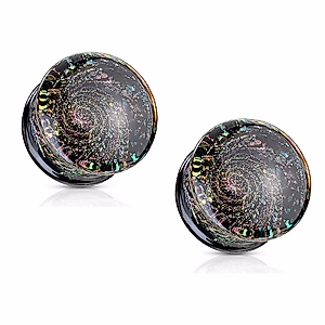 Pierced Owl Multicolor Aurora Borealis Sparkle Swirl Galaxy Double Flared Glass Plugs, Sold as a Pair (10mm (00GA))