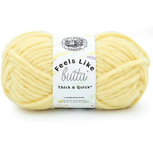 Lion Brand Yarn - Feels Like Butta Thick & Quick #6 Super Bulky - 6 Pack with Needle Gauge (Buttered Popcorn)