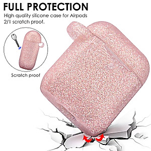 Filoto Compatible with Airpod 2&1 Case Cover, Cute Silicone Protective Accessories Cases/Keychain/Pompom, Best Gift for Girls and Women, Rose Gold