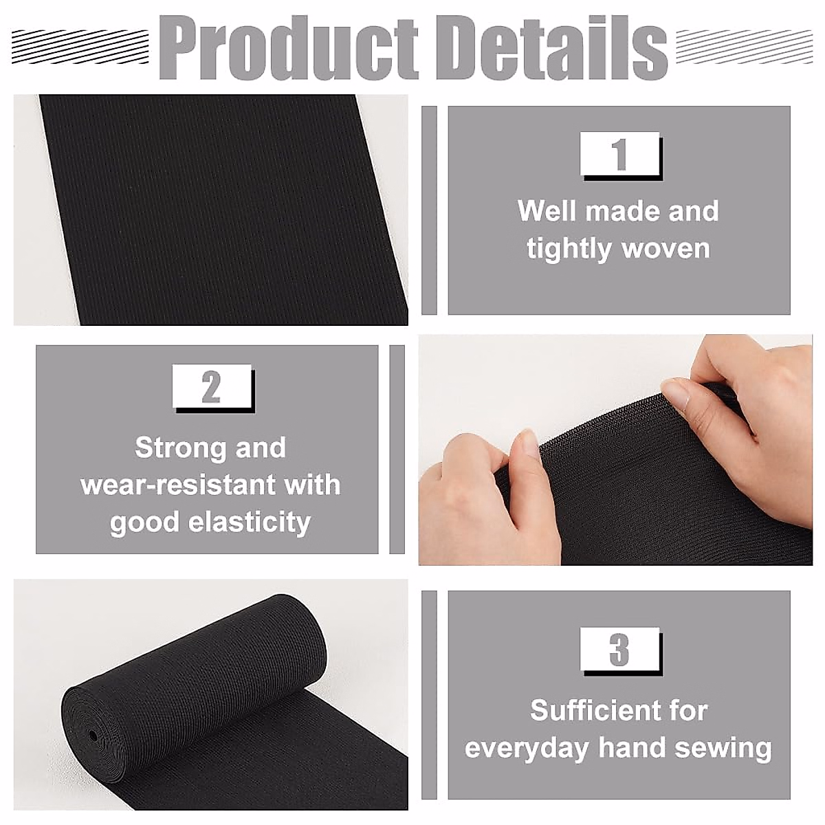 BENECREAT 3.3 Yard/3m 6 Inch Wide Flat Elastic Band Black Heavy Stretch Knit for Garment Sewing Project