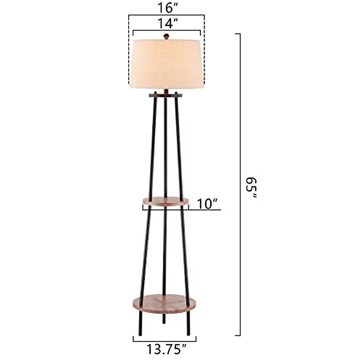 Maxax Floor Lamp with Shelf, Tripod Standing Reading Lamp with Shelves, 3 Way Dimmable Display Floor Lamps with Oatmeal Fabric Shade for Living Room, Office, Bedroom - 65 Inches