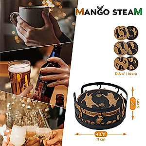 Mango Steam Set of Six Cat Cork Coasters with Decorative Cork Holder, Black