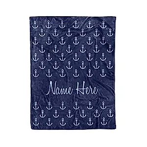 Personalized Fleece Blanket - Custom Throw Blankets for Adults Men Women Kids - Nautical Theme Navy Blue Anchor (Adult 60"x80")