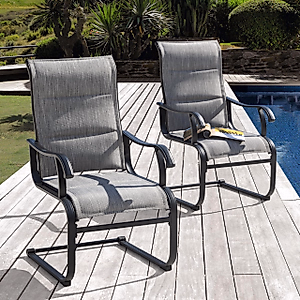NUU GARDEN Outdoor Patio Dining Chairs Set of 2, Padded Textilene High Back Patio Chairs,All Weather Breathable Spring Motion Textile Outdoor Dining Chairs for Backyard,Deck, Lawn, Grey