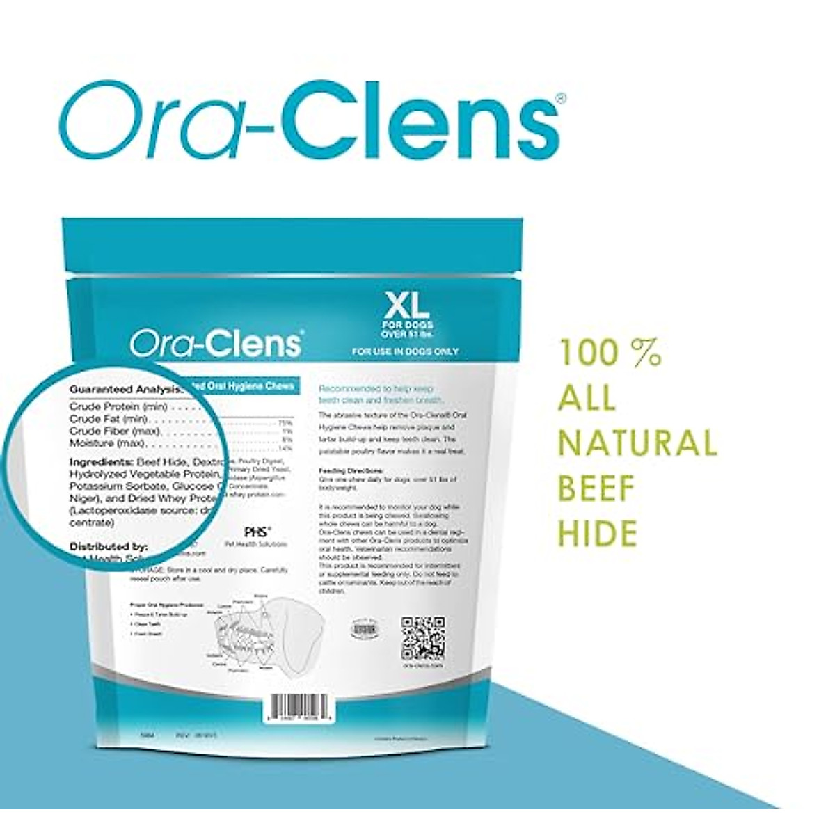 Ora-Clens Oral Hygiene Chews for Large Dogs-Enzymatic Dental Treats for Daily Oral Care, Cleans Teeth and Freshens Breath, Reduces Plaque, Bacteria and Tartar Build Up Without Brushing-30 Chews