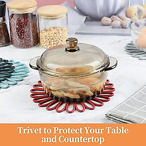 Kalsreui Trivets for Hot Dishes, Silicone Trivet Hot Pads for Kitchen Counter, Carved Silicone Trivets for Hot Pots and Pans, Heat Resistant Mat for Quartz, Teal Round Silicone Trivets Mats Pack 6