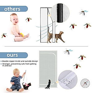 Upgraded Pet Screen Door Fits Doors Up to 36"x84",Heavy Duty Cat Proof Mesh Screen Door with Zipper Closure,Prevent Cats Running Out from Home,Bedroom,Living Room,Kitchen,(White)