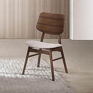 New Classic Furniture Oscar Dining Chair (Set of Four), 100% Polyester Natural Beige Fabric, Walnut Brown Finish