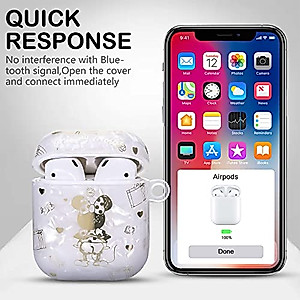 Cute Case for AirPods 1/2 with White Pearl Wrist Keychain for Women Girls Kids Kawaii Min Mouse Glitter Bling Marble Shell Colorful Protective Soft Cover Case Skin