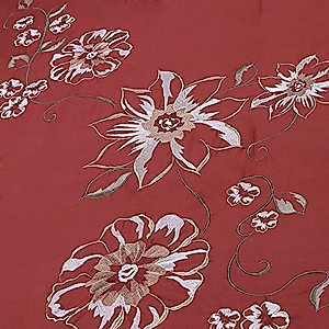 Chezmoi Collection Miranda 7-Piece Red Beige Floral Hibiscus Embroidery Comforter Set, California King