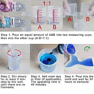 Epoxy Resin Clear Crystal Coating Kit 600ml/23oz - 2 Part Casting Resin for Art, Craft, Jewelry Making, River Tables, with Resin Glitter, Gloves, Measuring Cup and Wooden Sticks