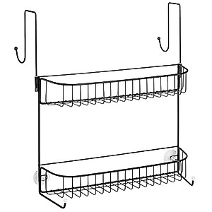 mDesign Extra Wide Metal Wire Over the Bathroom Shower Door Caddy, Hanging Storage Organizer with Built-In Hooks and Baskets on 2 Levels for Shampoo, Body Wash, Loofahs, Rust Resistant - Matte Black