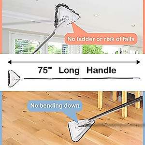 Wall Cleaner with Long Handle - 75in Ceiling Mop Wall and Baseboard Cleaning Tools with Extension Pole, Triangle Rotatable Adjustable Wall Duster Scrubber for Painted Walls Window(4 Replacement Pads)