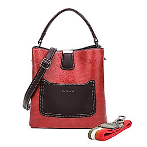 Crossbody Small Bucket Bag For Women Girls Double Strap PU Leather Purse Vintage Shoulder Bag Handbag