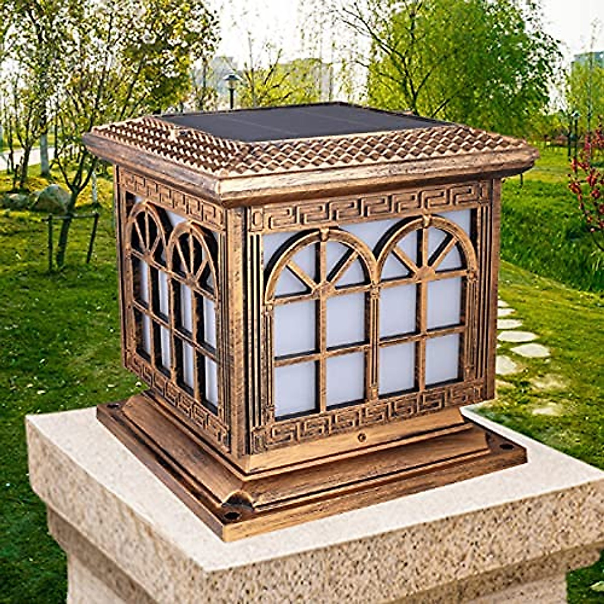 HSCW Flat-Topped Double Arches Solar Outdoor Light Waterproof Decorative Outside Wall Lamp Gate Pillar Stigma for Home Garden Column Street Lights Time: 8-12 Hours