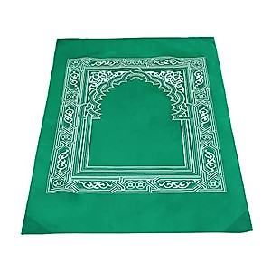 Muslim Prayer Rug Soft Namaz Sajadah Travel Prayer Mat with Compass Water Resistant Praying Carpet for Ramadan, Light Green