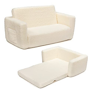 ALIMORDEN 2-in-1 Flip Out Extra Wide Cuddly Sherpa Toddler Couch, Convertible Sofa to Lounger, Cream
