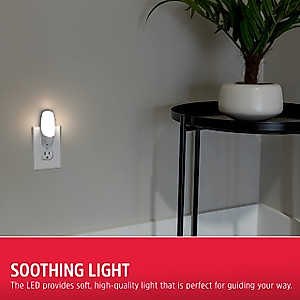 Energizer Manual On/Off LED Night Light Plug-in, Push Button, Compact, Contemporary, for Bedroom, Livingroom, Hallway, Bathroom, Nursery, Basement, White, 37099, 1 Pack