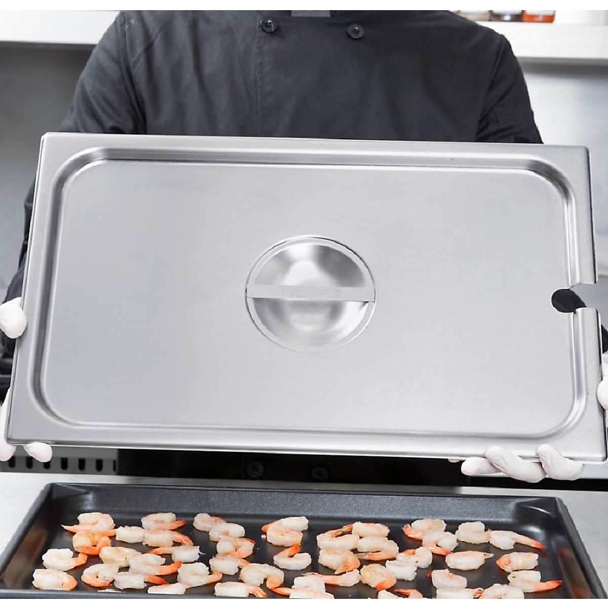 Soro Essentials- Full Size Stainless Steel Notched Steam Table Pan Cover with Handle- Fits Full Size Steam Table Pan Hotel Pan Cover Commercial Food Pan Lid for Steam Table Food Pan Buffet Pan