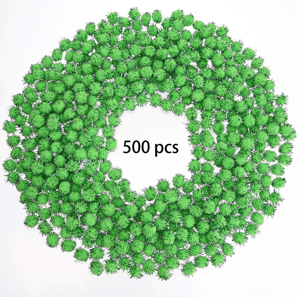 Livder Christmas Pom Poms Pompoms Light Green Glitter Fluffy Balls, DIY Art Crafts Gifts Decorations Supplies(0.6 inches, 500 Pieces)