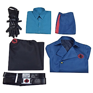 Cobra Commander Costume Adult Blue Uniform Jacket Pants Cloak with Belt for Halloween Cosplay (Large, Full Set)