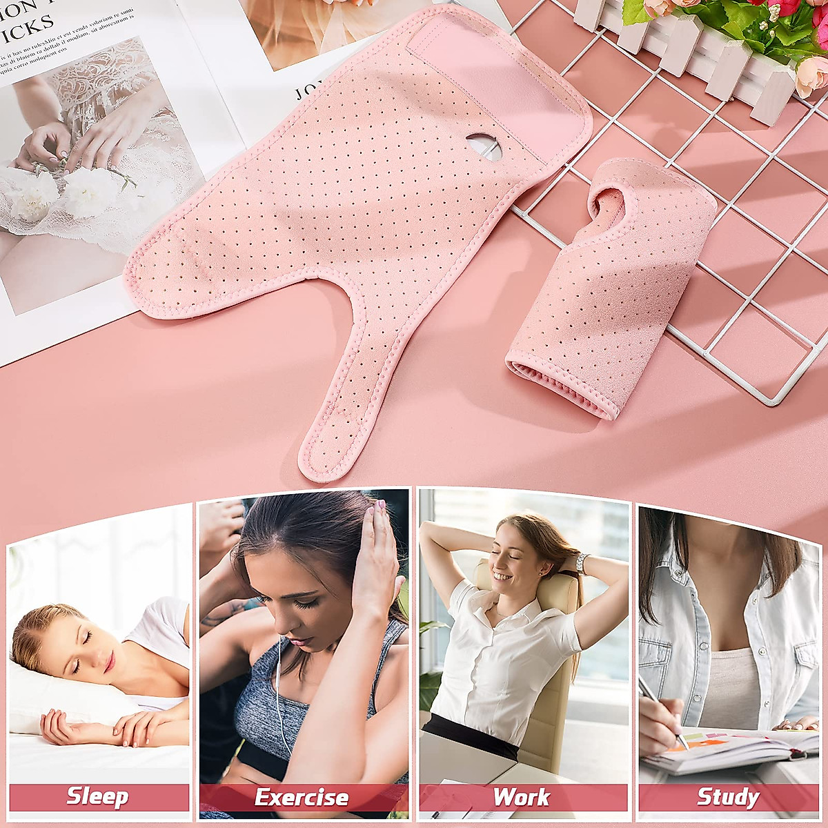 2 Pieces Carpal Tunnel Wrist Braces for Night Wrist Sleep Support Brace Wrist Splint Stabilizer and Hand Brace Cushioned to Help With Carpal Tunnel and Wrist Pain Relief (Breathable Style, Pink)