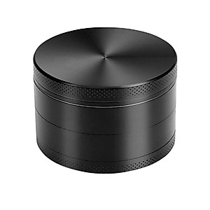 3 inch Large Spice Crusher Grinder, Portable 4-layer Manual Herb Mill, Zinc Alloy (Black) with Magnetic Lid and Screen