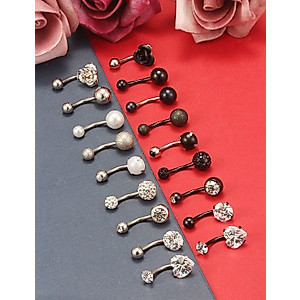 Vsnnsns 14G Belly Button Rings Belly Rings for Women Stainless Steel CZ Opal Belly Button Piercing Jewelry Belly Bars Curved Navel Ring Barbell Body Jewelry Piercing for Women Men Silver Black