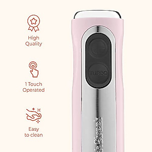 Powerful Immersion Blender, Electric Hand Blender 500 Watt with Turbo Mode, Detachable Base. Handheld Kitchen Blender Stick for Soup, Smoothie, Puree, Baby Food, 304 Stainless Steel Blades (Pink)