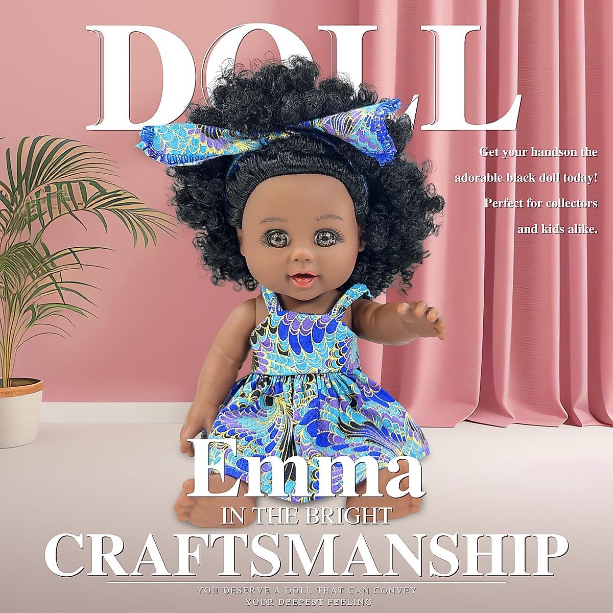 Nice2you Black Baby Doll for Girl, 10 inch African American Black Doll with Dress, Reborn Realistic Baby Doll for Kids Aged 1 2 3 4 5, Small Silicone Black Doll Toy with Curly Hair for Birthday