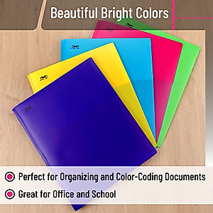 Mr. Pen- Folders with Pockets and Prong, 5 Pack, Plastic, Pocket Folders, Folders with Prongs, File Folders with Fasteners, 2 Pocket Folder, Folder with Pockets, Two Pocket Folder, 3 Prong Folders.