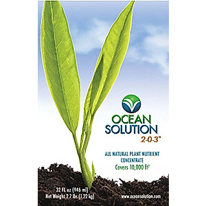 OceanSolution 2-0-3 - Plant Food - Liquid Organic Fertilizer for Gardens, Landscapes, Hydroponics (Organic Ocean Mineral Fertilizer Concentrate 32 Ounces)