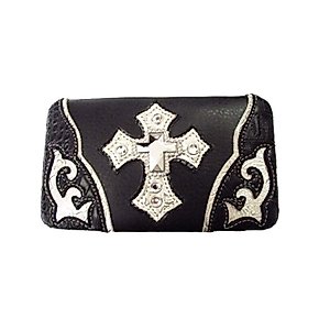 DH Rhinestone Cross Western Bling Flat Wallet (Black)