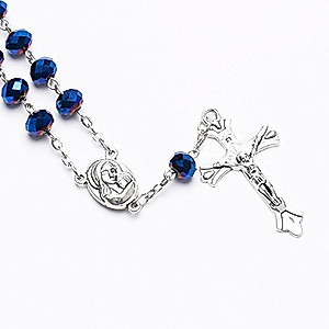 TALISMAN4U Deep Blue Crystal Beads One Decade Auto Rosary Catholic Crucifix Jerusalem Holy Soil Centerpiece