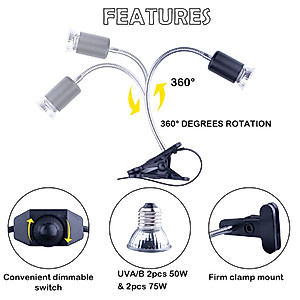 Reptile Heat Lamp, UVA UVB Reptile Light Basking Spot Lamp, UVA UVB Reptile Light, Aquatic Turtle Heating Lamp, Adjustable and Timed Terrarium Heat Lamps with 360° Rotatable Hose (Black)