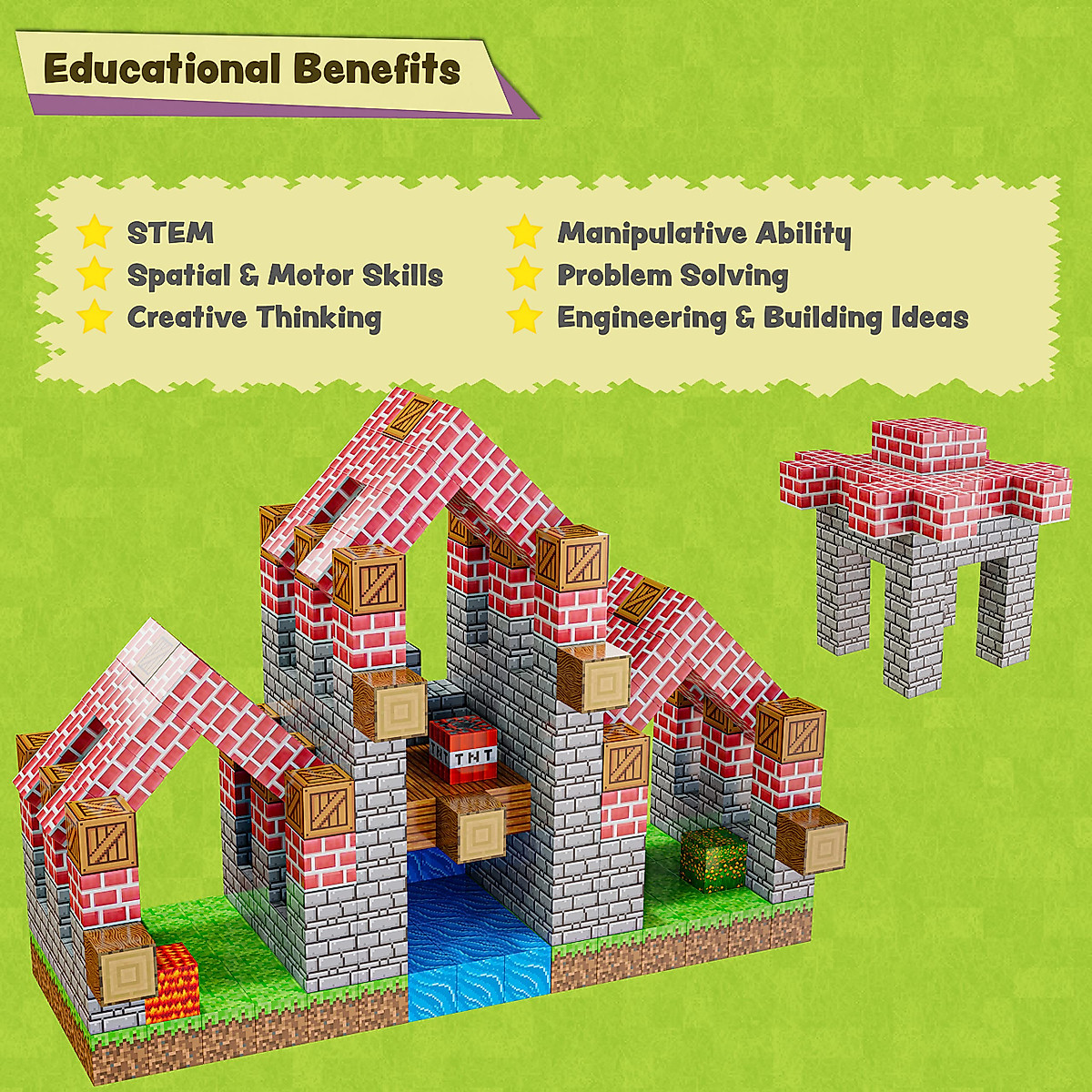 BrainSpark 100PCS Magnetic Pixel Cubes World Pack Edition Magnet Building Blocks STEM Montessori Stacking Toys for Toddlers Construction Toy Fidget Boys Girls Ages 3-9