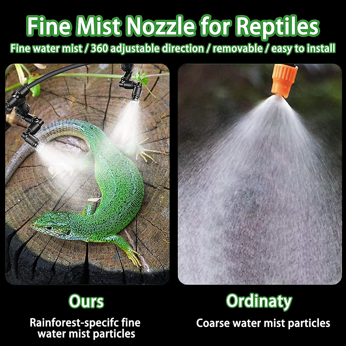 [2-Pack] Reptile Mister Nozzles，Reptile Misting Nozzles 1/4'', Reptile Fogger Fine Mist Nozzles for Reptile Terrarium, Paludarium, Vivarium, Plants, Amphibians, Tank