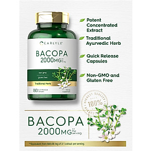 Carlyle Bacopa Monnieri Capsules | 180 Capsules | Gluten Free Supplement